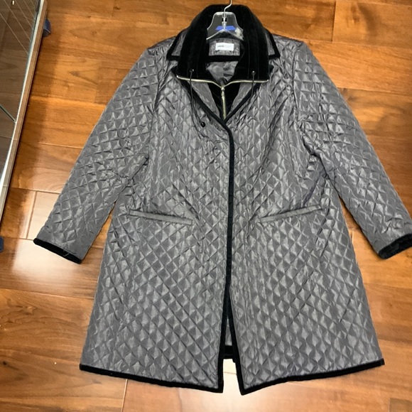 Jane Post | Jackets & Coats | Janepost Grey Brown Satin Coat With Black ...